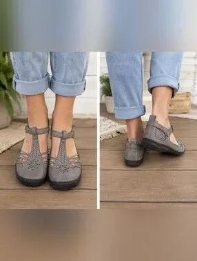 JBU | Shoes | Jbu By Jambu Gray Laser Cut Mary Jane Comfort Flats 8m ...